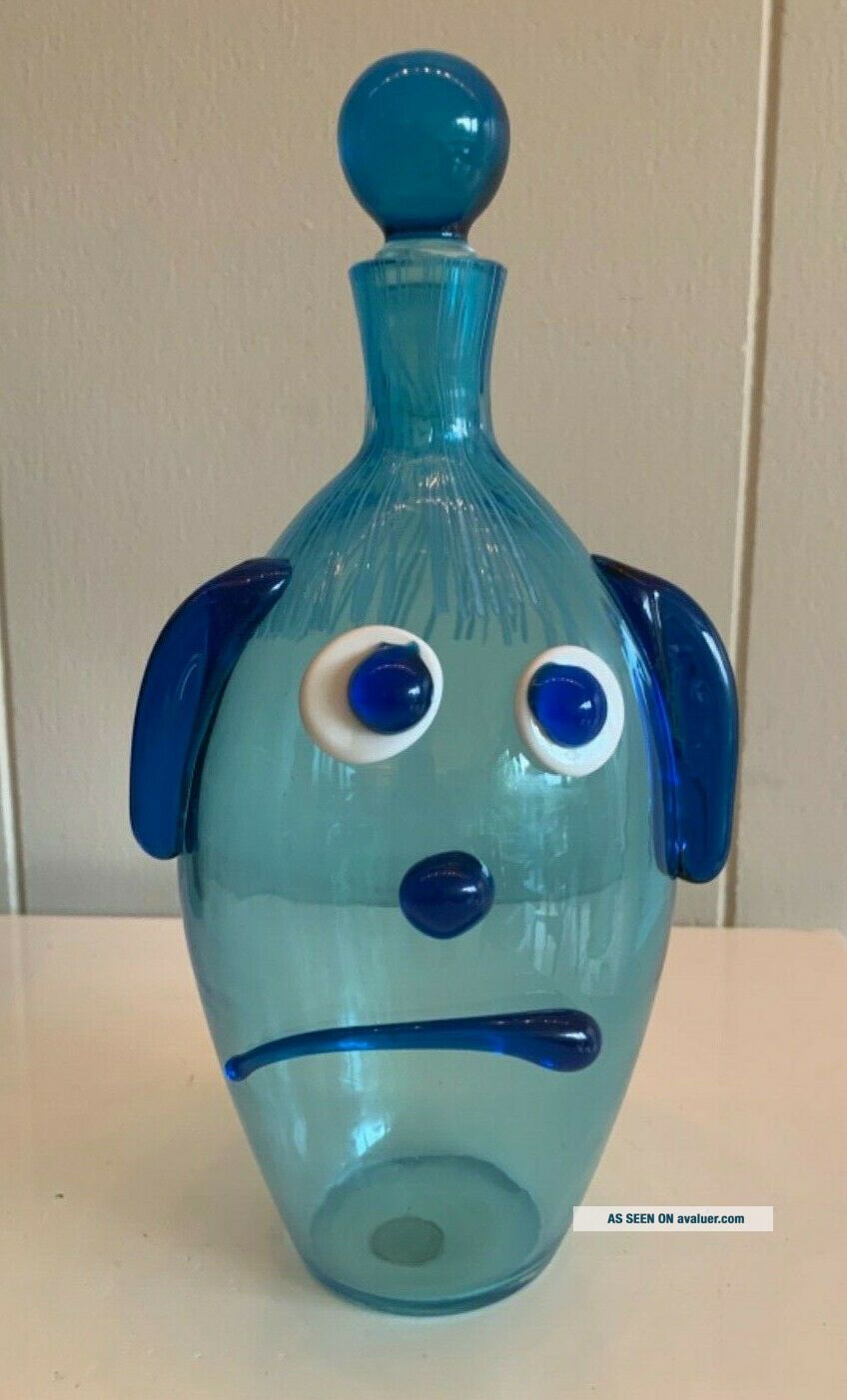 Rare Fratelli Toso Italian Murano Glass Sad Dog Face Decanter Mid ...