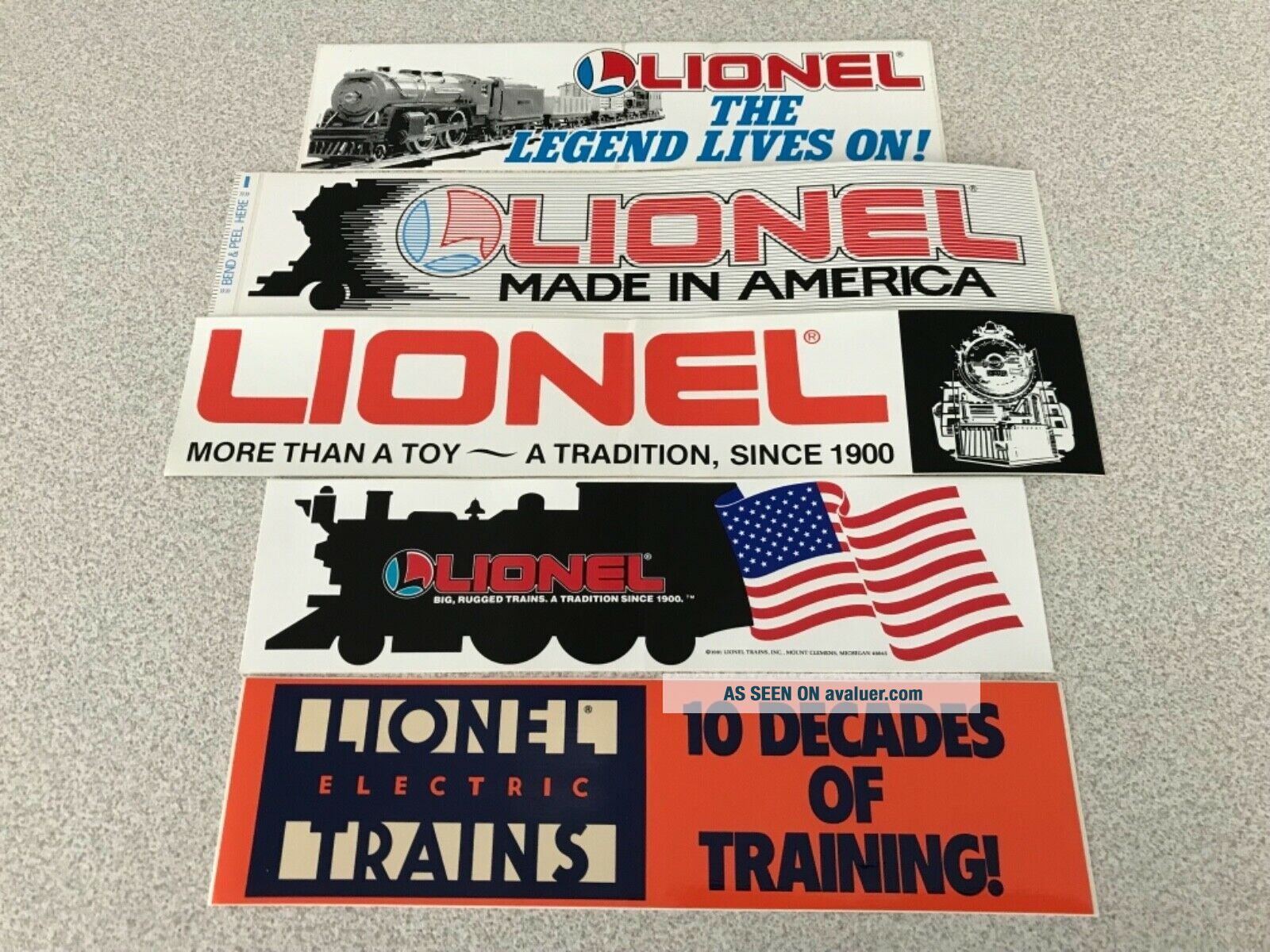 5 DIFFERENT RARE LIONEL TRAINS BUMPER STICKERS FACTORY SAMPLES ...