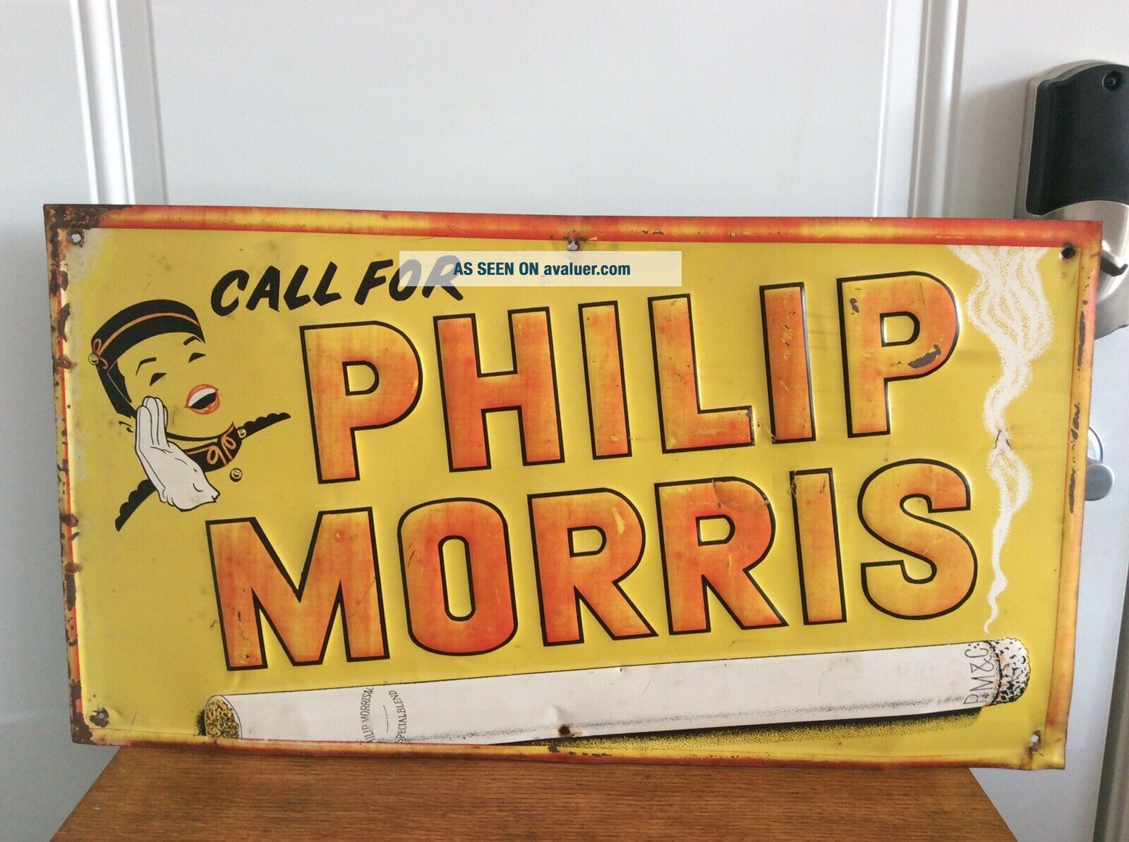 1940’s Philip Morris Tin Sign Embossed 14x27 Inch Rare Collectible ...