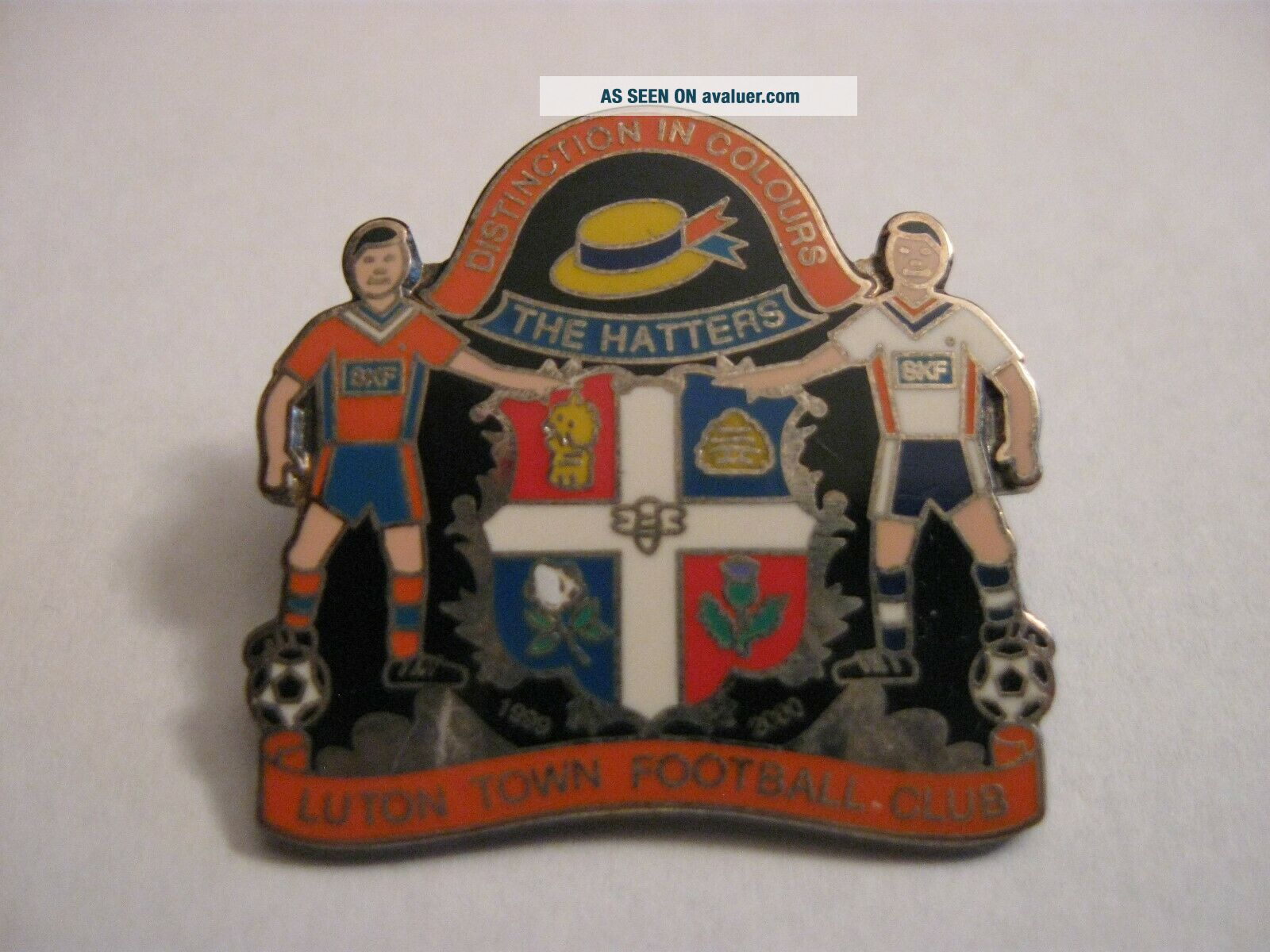 RARE OLD LUTON TOWN FOOTBALL CLUB (1) LARGE ORANGE ENAMEL PRESS PIN ...