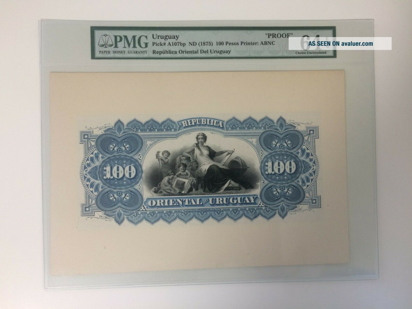 Uruguay Republica Oriental Del Uruguay 100 Pesos ND 1875 Back Proof UNC ...