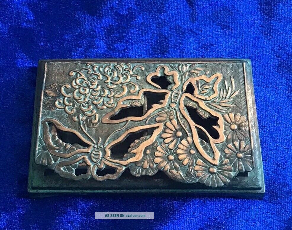 RARE ANTIQUE ART NOUVEAU COPPER DOUBLE STAMP BOX | #8271897