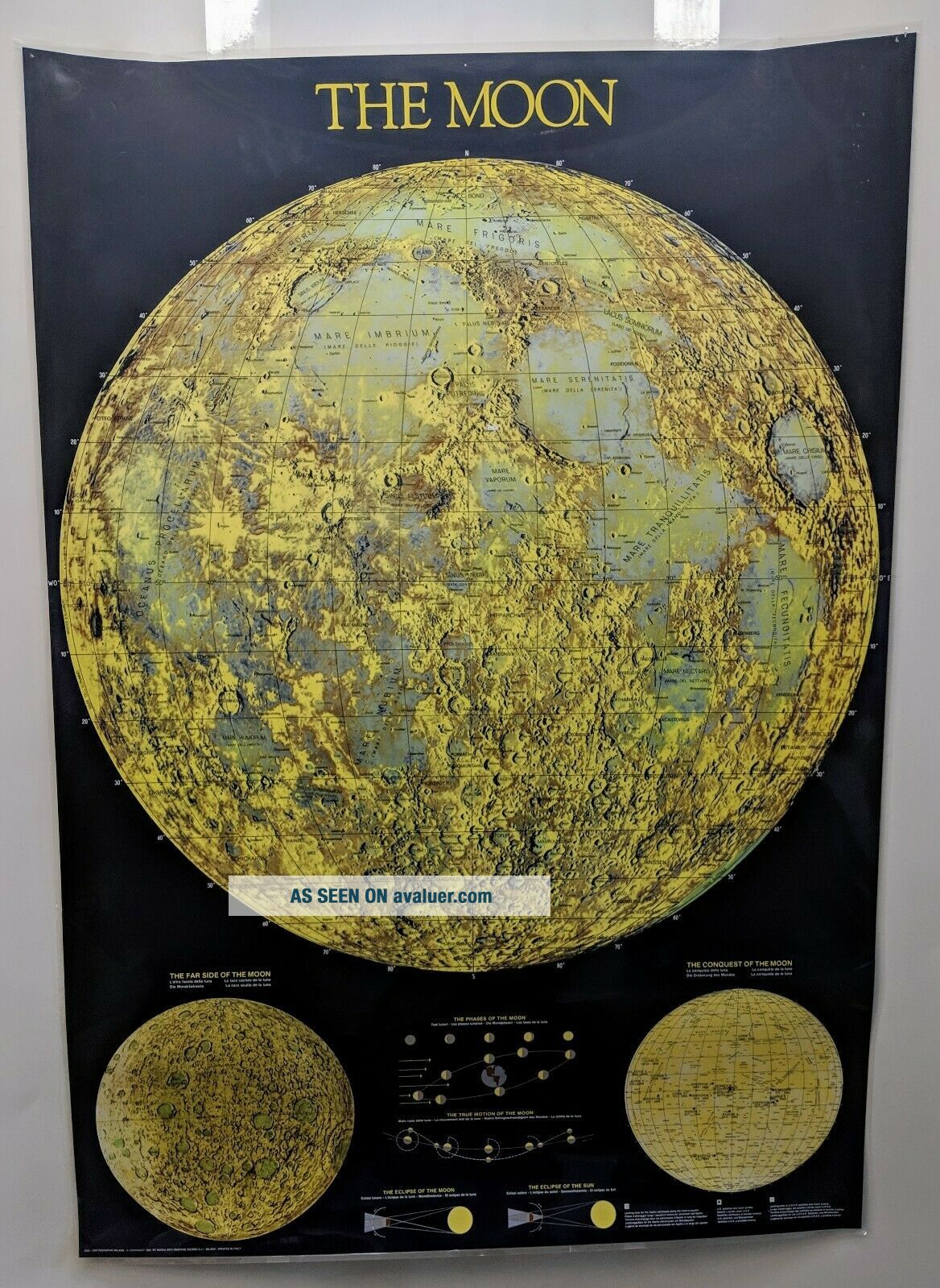 Vintage RARE 1988 Map Of The Moon 27x39 Poster Laminated Educational ...