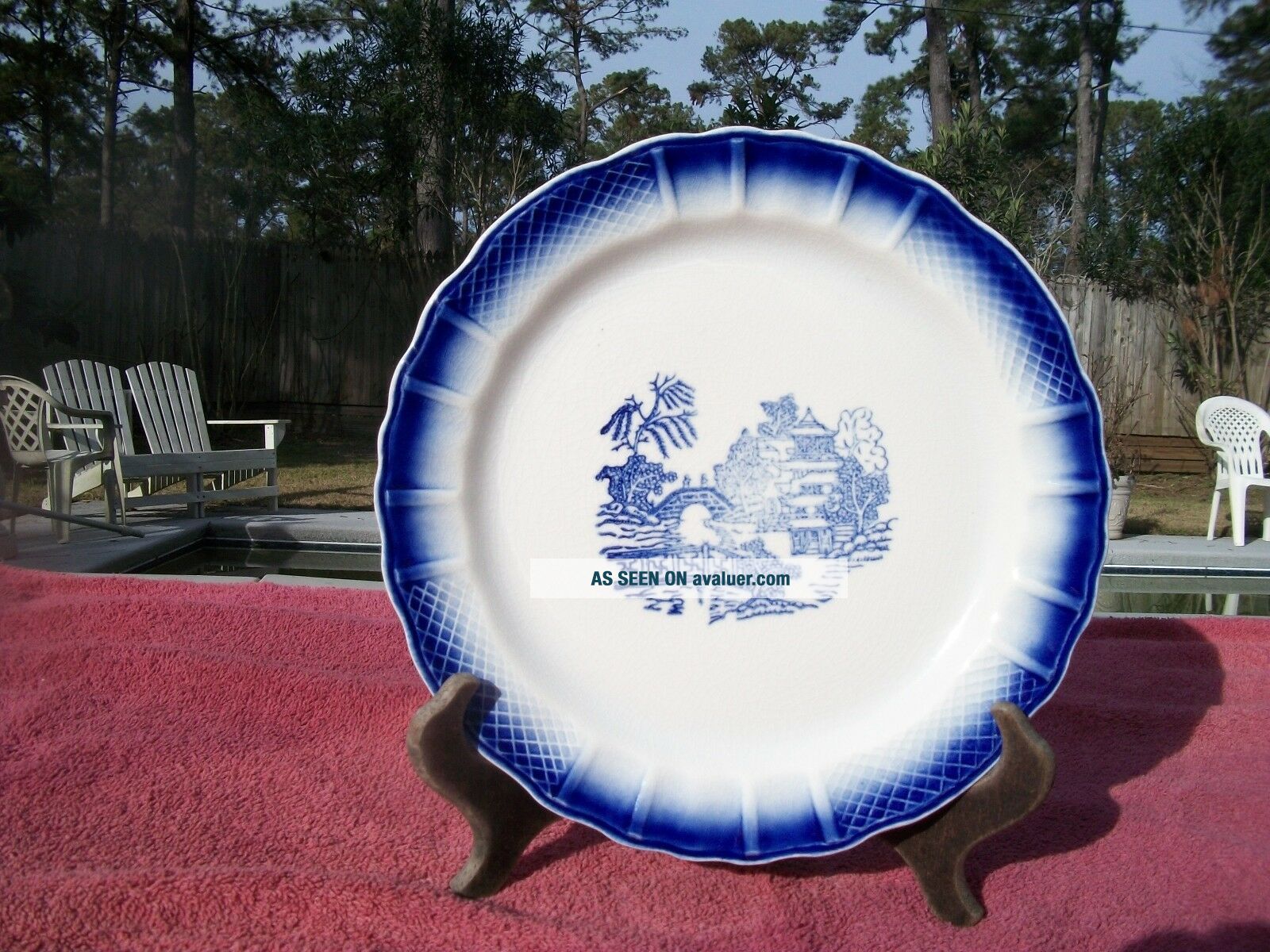 RARE BLUE RIDGE BLUE WILLOW DINNER PLATE WITH DEEP FLOW BLUE TRELLIS ...