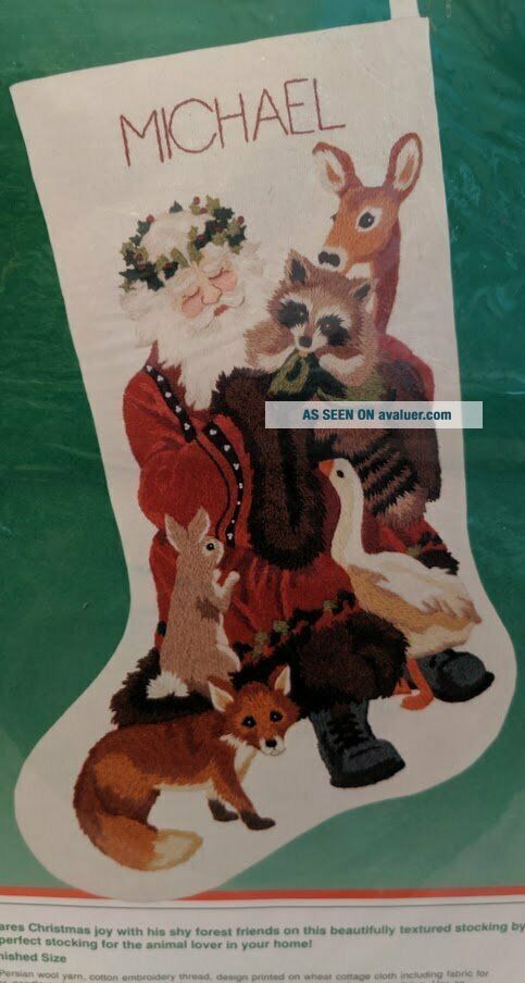 Dimensions Crewel Embroidery WOODLAND SANTA Stocking Christmas Kit 8069 ...