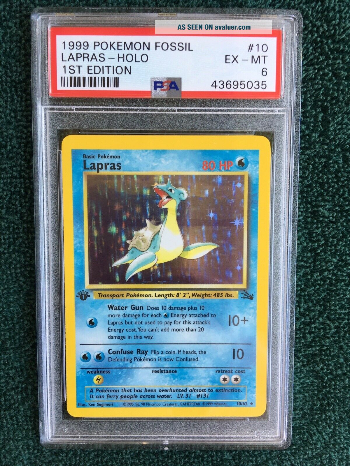 1st Edition Lapras Holo Rare 1999 WOTC Pokemon 10/62 Fossil Set PSA 6 ...
