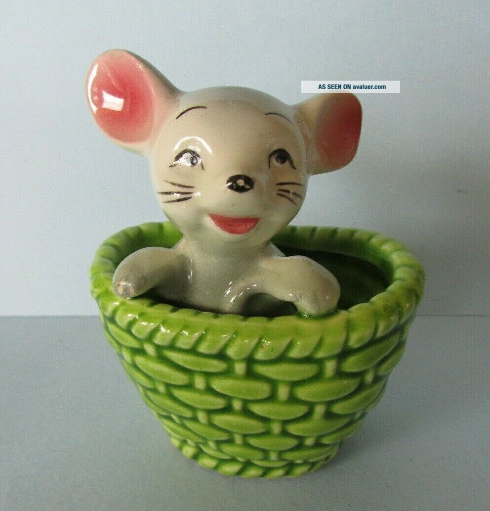 FAB RARE VINTAGE C1960s RETRO MOUSE IN A BASKET ORNAMENT | #8380116