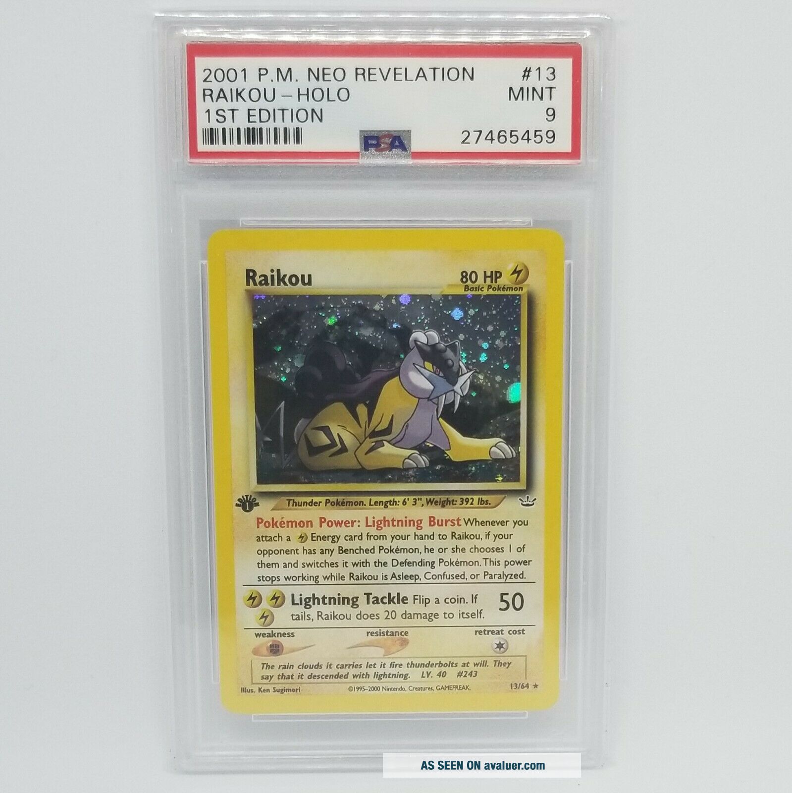 POKEMON PSA 9 RAIKOU NEO REVELATION FIRST EDITION 13 HOLO RARE | #8416057