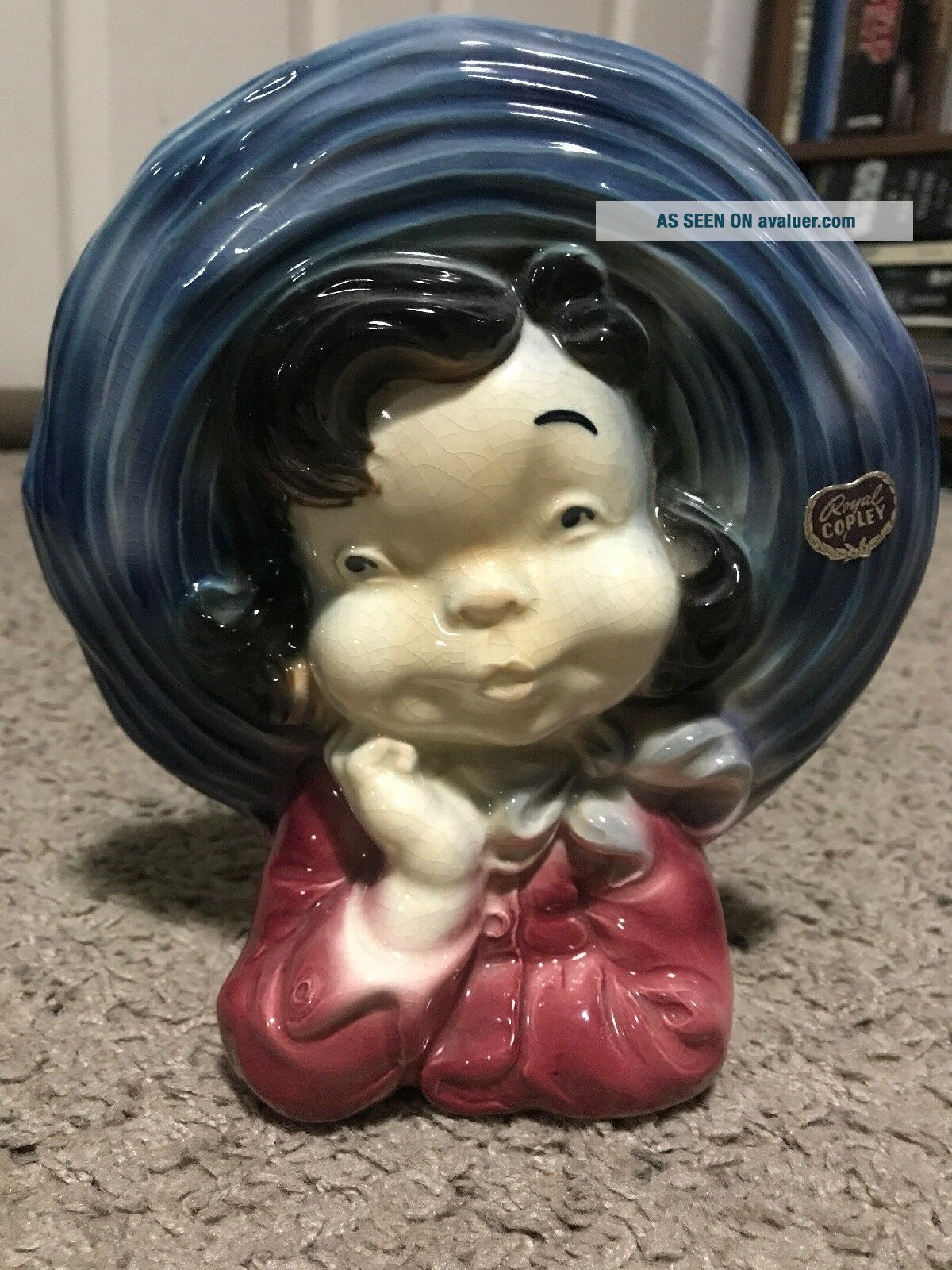 Rare Vintage Royal Copley Head Vase Wall Pocket Little Girl In Blue Hat ...