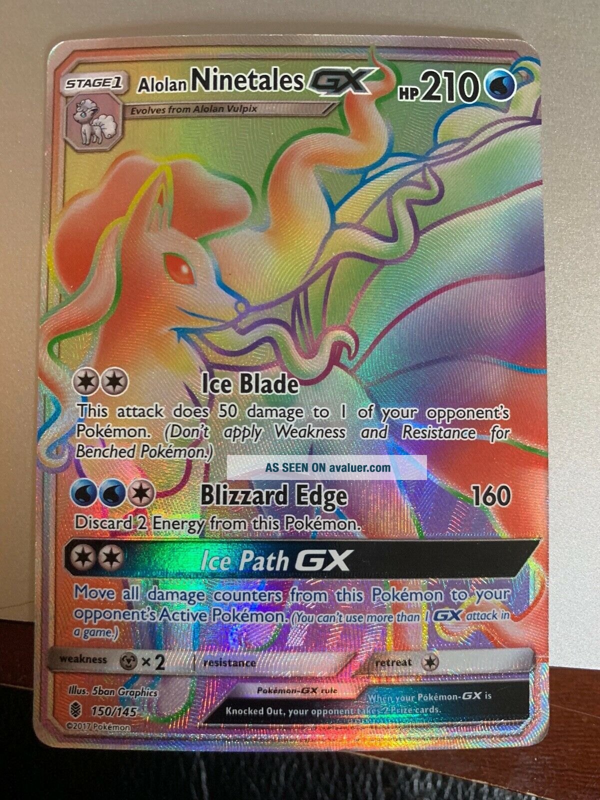 Pokemon Card: ALOLAN NINETALES GX 150/145 Guardians Rising Holo Secret ...