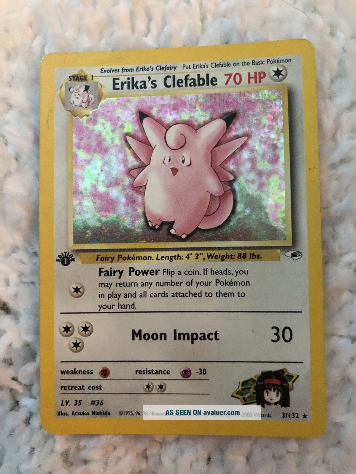 Pokemon TCG 1st Edition Gym Heroes Erika ' S Clefable 3/132 Holo Rare ...