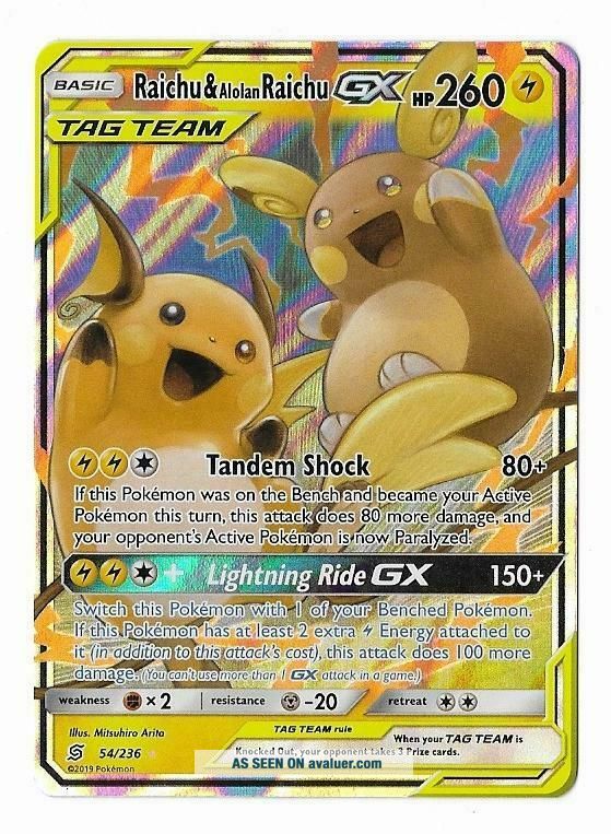 Pokemon CCG: RAICHU & ALOLAN RAICHU GX - 54/236 - Unified Minds Ultra ...