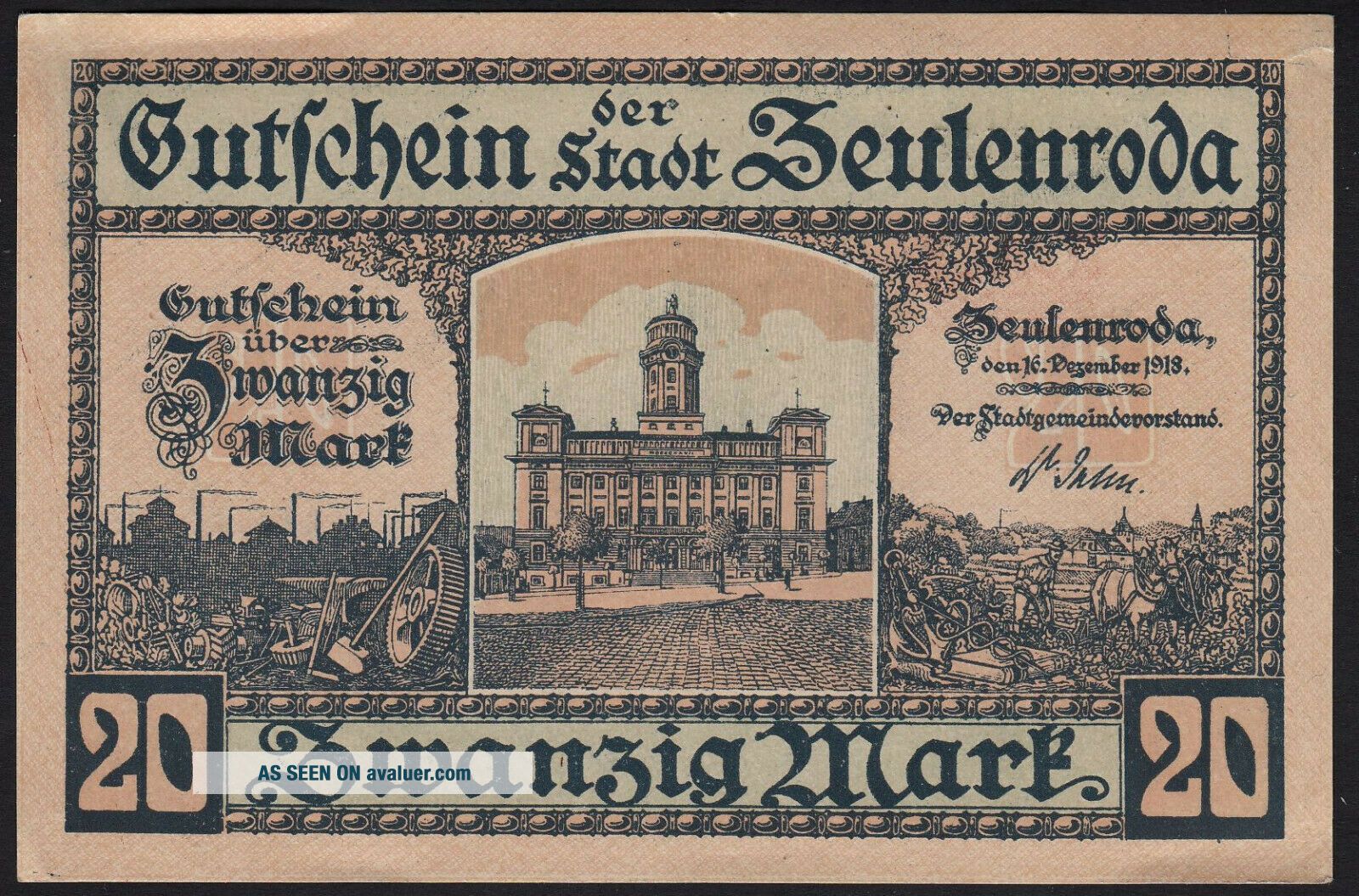 1918 20 Mark Germany Zeulenroda Rare Old Vintage Emergency WWI Money ...