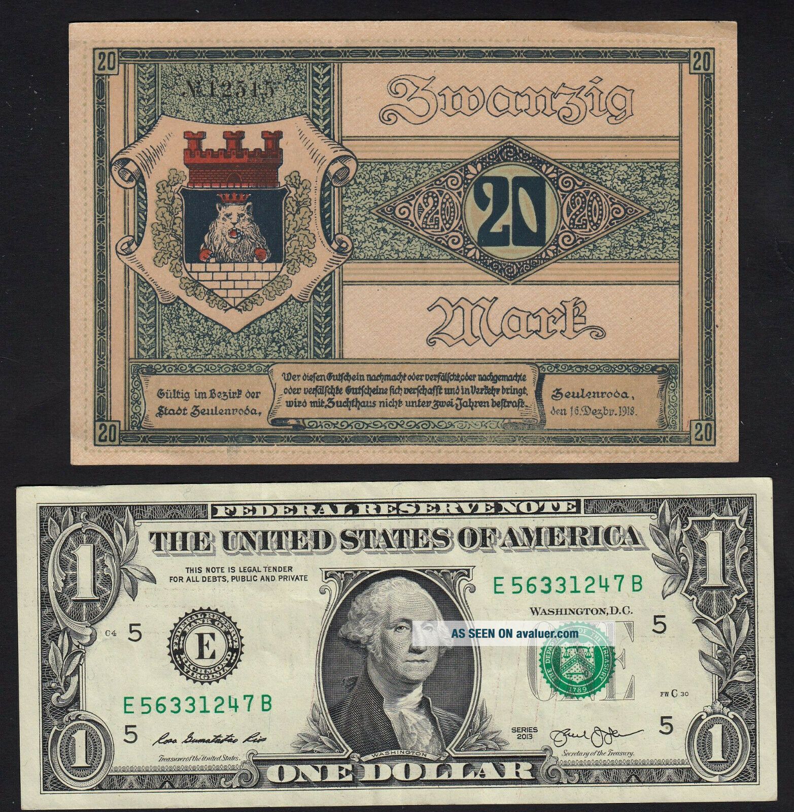 1918 20 Mark Germany Zeulenroda Rare Old Vintage Emergency WWI Money ...