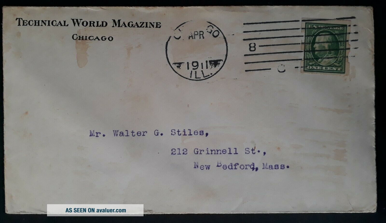 RARE 1911 United States Cover Ties 1c Franklin Stamp W Shermack Perfs ...