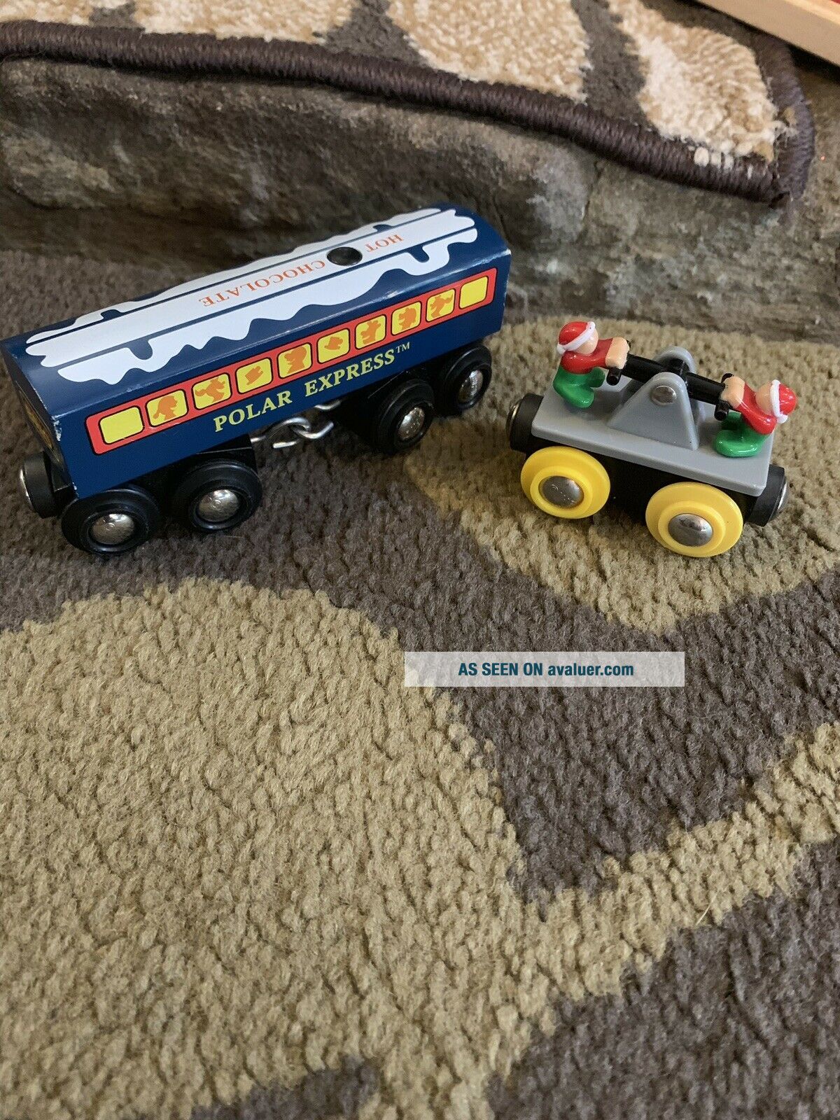 Brio Wooden Polar Express Train Set Hot Chocolate Car Hand Cart Elves ...