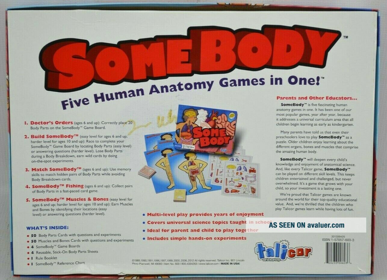 SomeBody The Human Anatomy Educational Game Open Box Body Organs ...