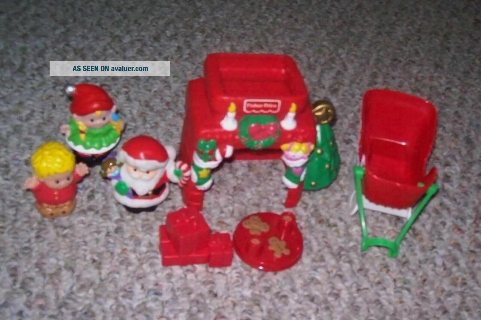 7 PC FISHER PRICE LITTLE PEOPLE CHRISTMAS SANTA FIREPLACE SLEIGH ELF ...