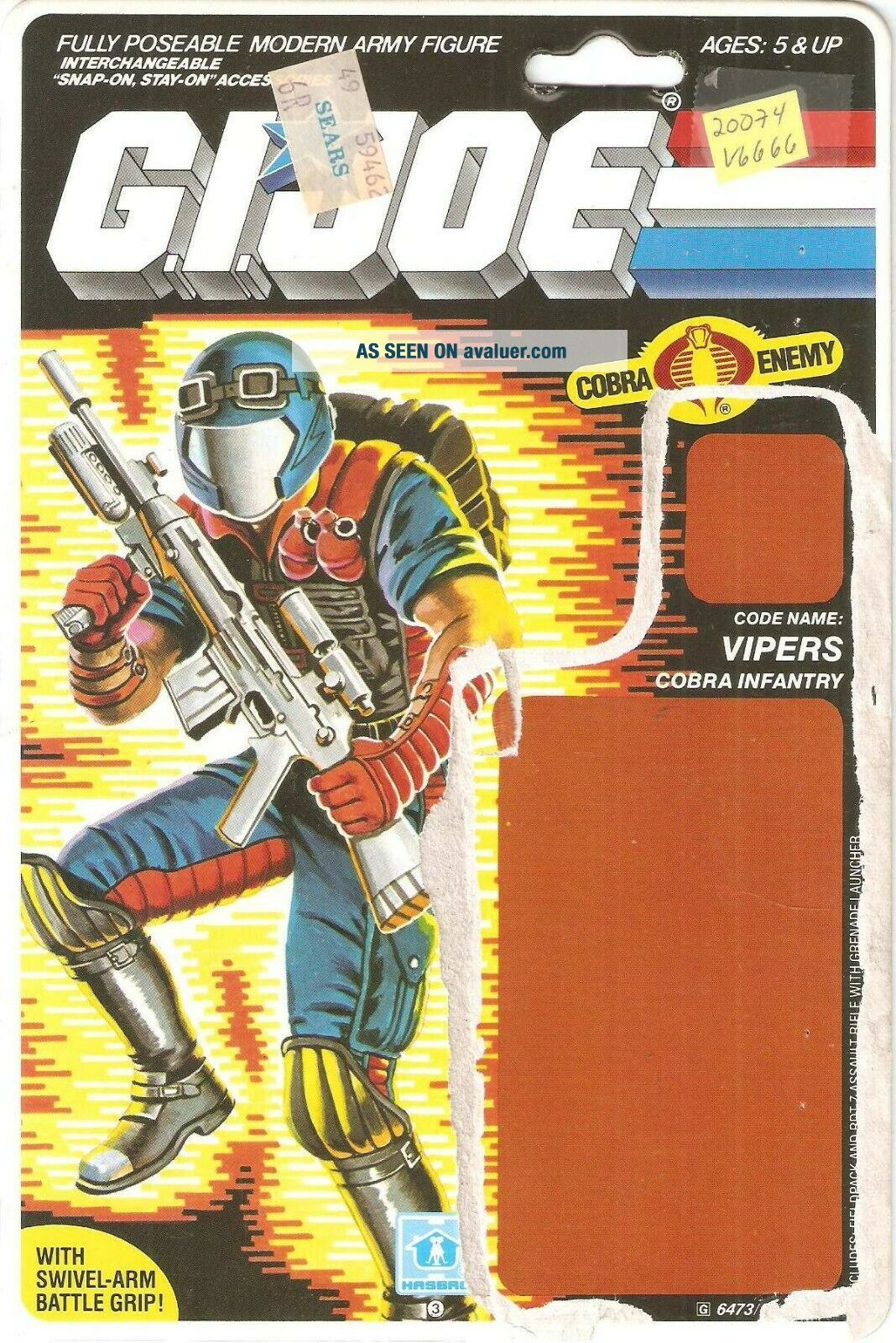 1986 Cobra Viper Vipers V. 1 UNCUT CARD BACK File Card Backer Filecard ...