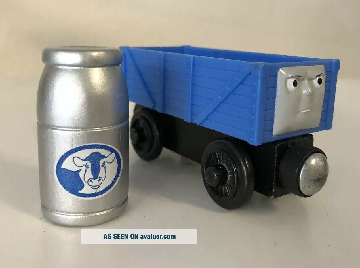 Thomas & Friends Wooden Railway Train Engine Blue Dairy Car With Milk ...