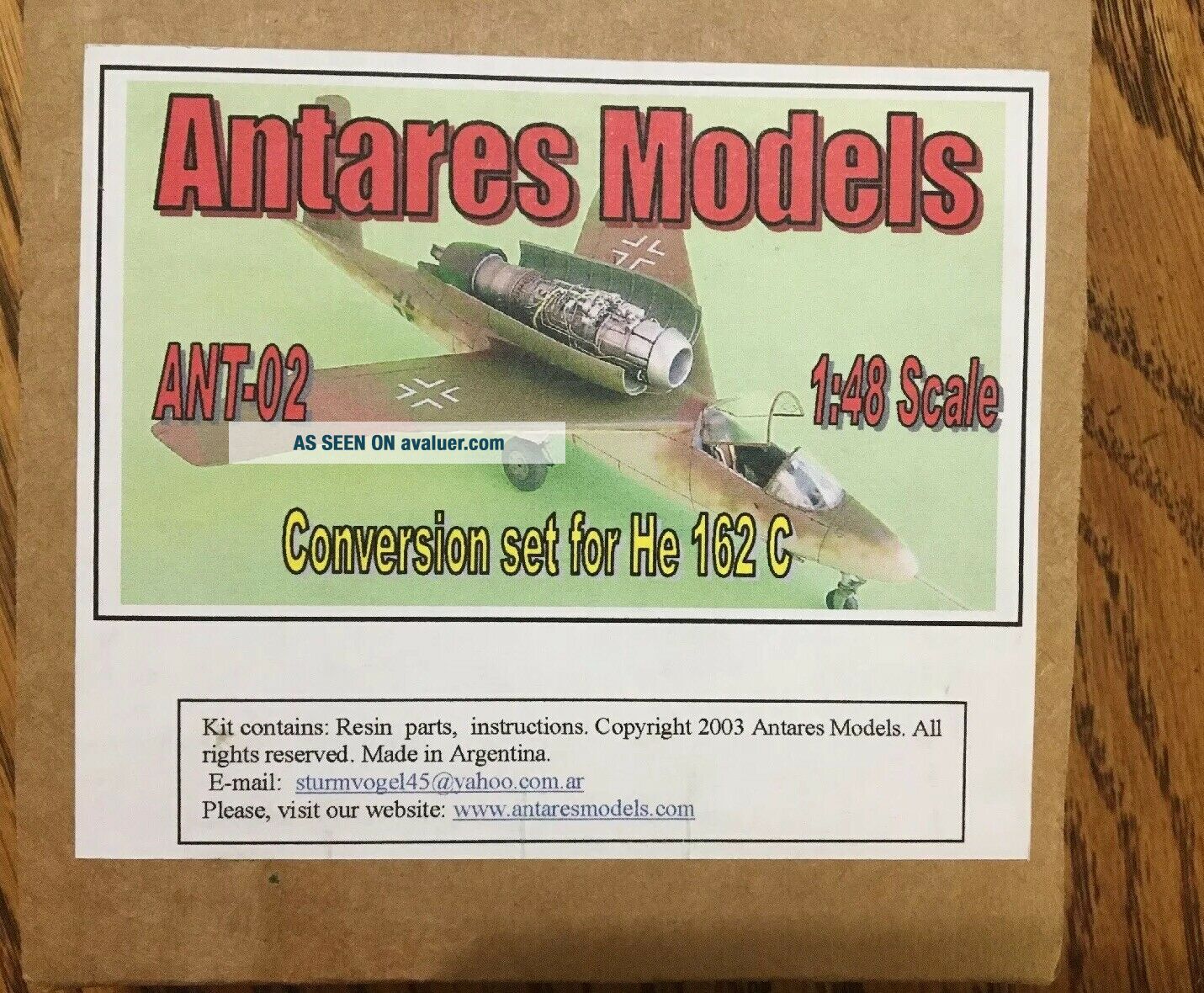 Conversion Set For He 162 C - Antares Models ANT - 02 1/48 Scale Resin ...