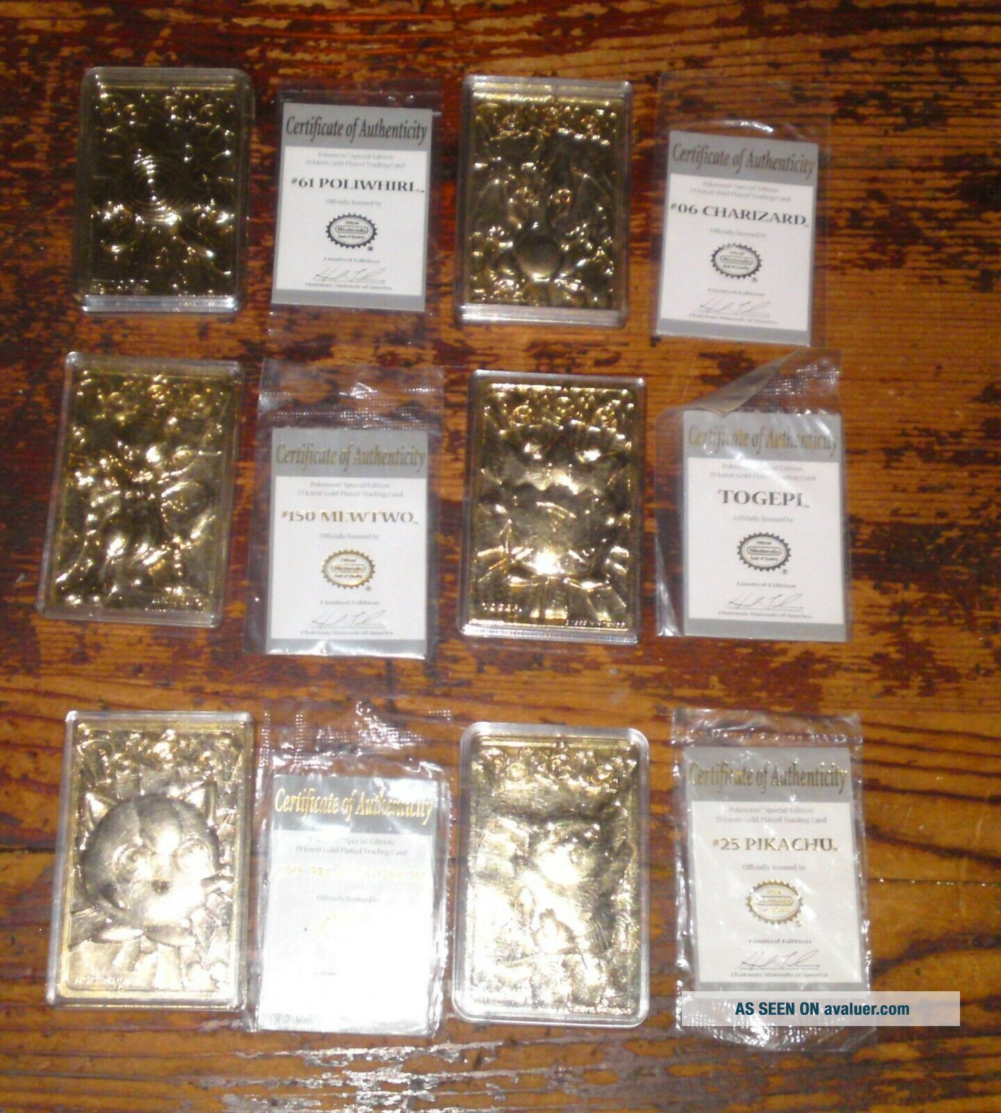 Complete Set Of 6 Pokemon 23K Gold Plated Trading Cards Limited Edition ...