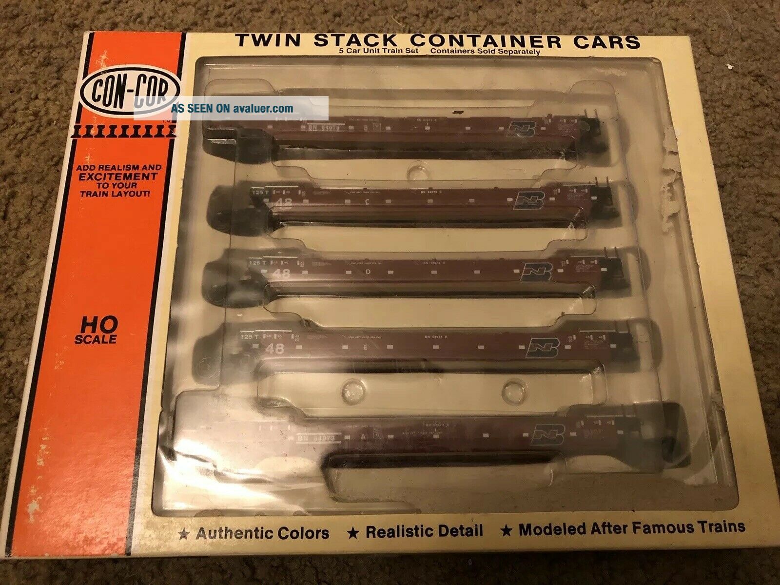 HO Scale Concor Burlington Northern BN BNSF 48 Ft Twim Stack 5 - Pack ...