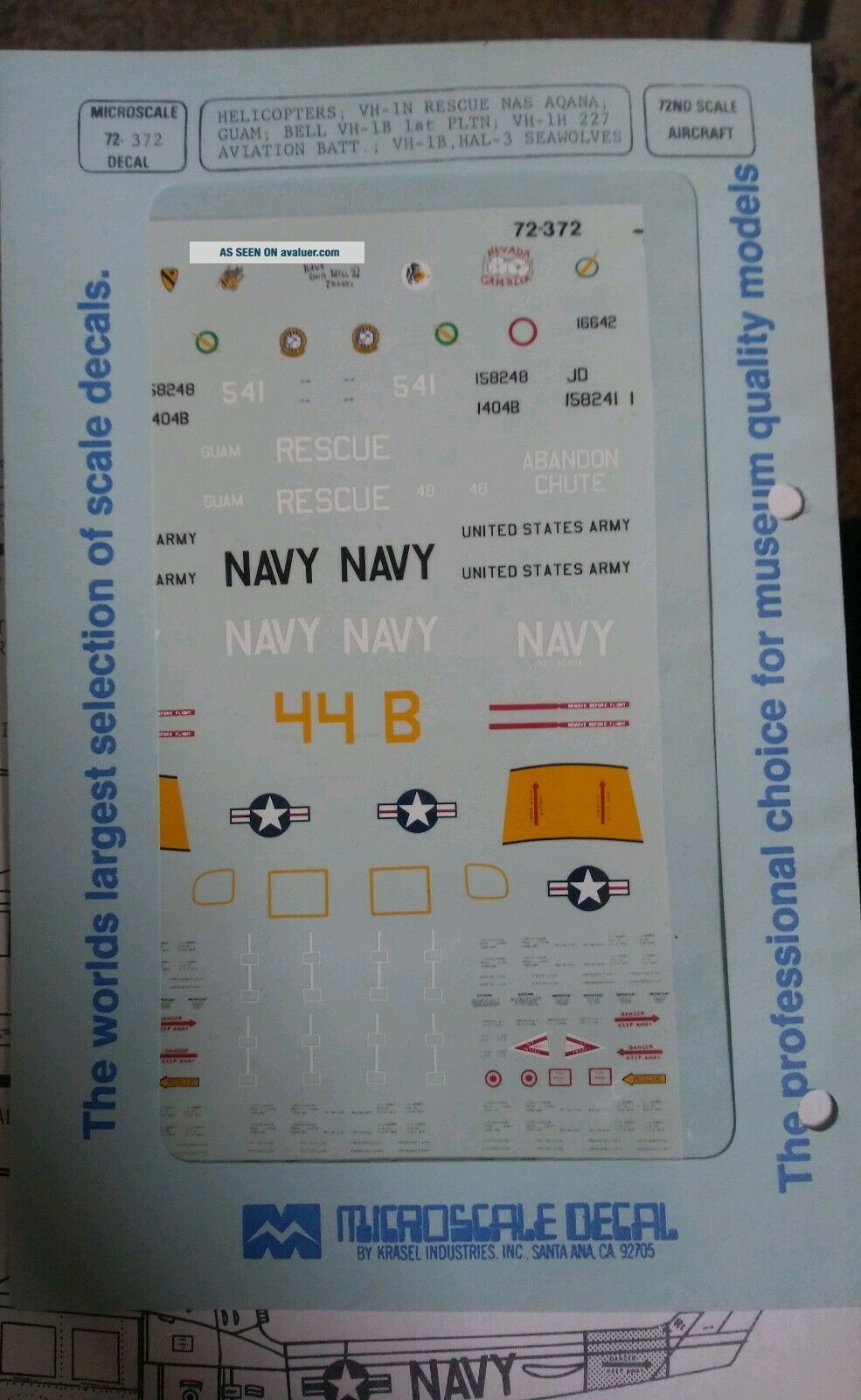 Microscale Decals 1/72 72 - 372 HELICOPTER VH1N RESCUE NAS AQANA GUAM ...
