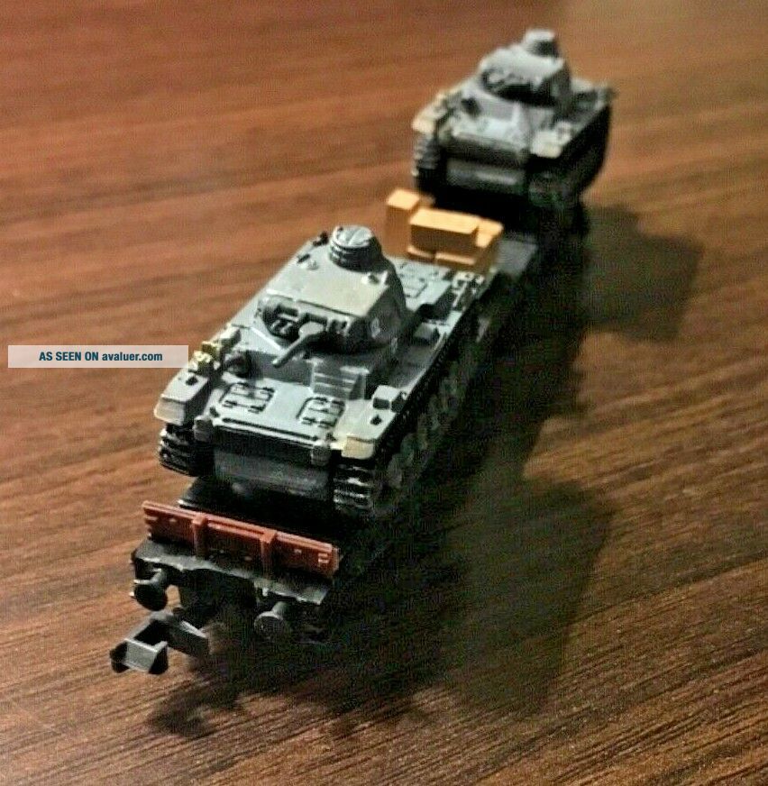 N Scale Flat Car Two German Panzer 3 WWII Tanks And Crates Detailed ...