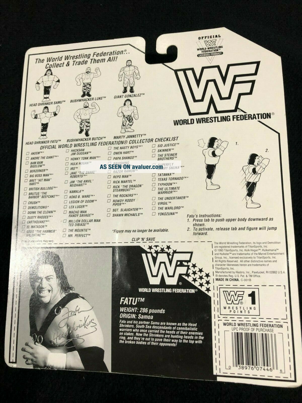 WWF WWE Hasbro 1994 Series 10 Blue Card Fatu Of The Headshrinkers ...