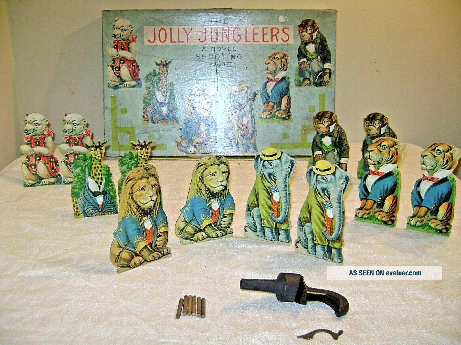 Vintage THE JOLLY JUNGLEERS Target Shooting Game Milton Bradley Deluxe ...