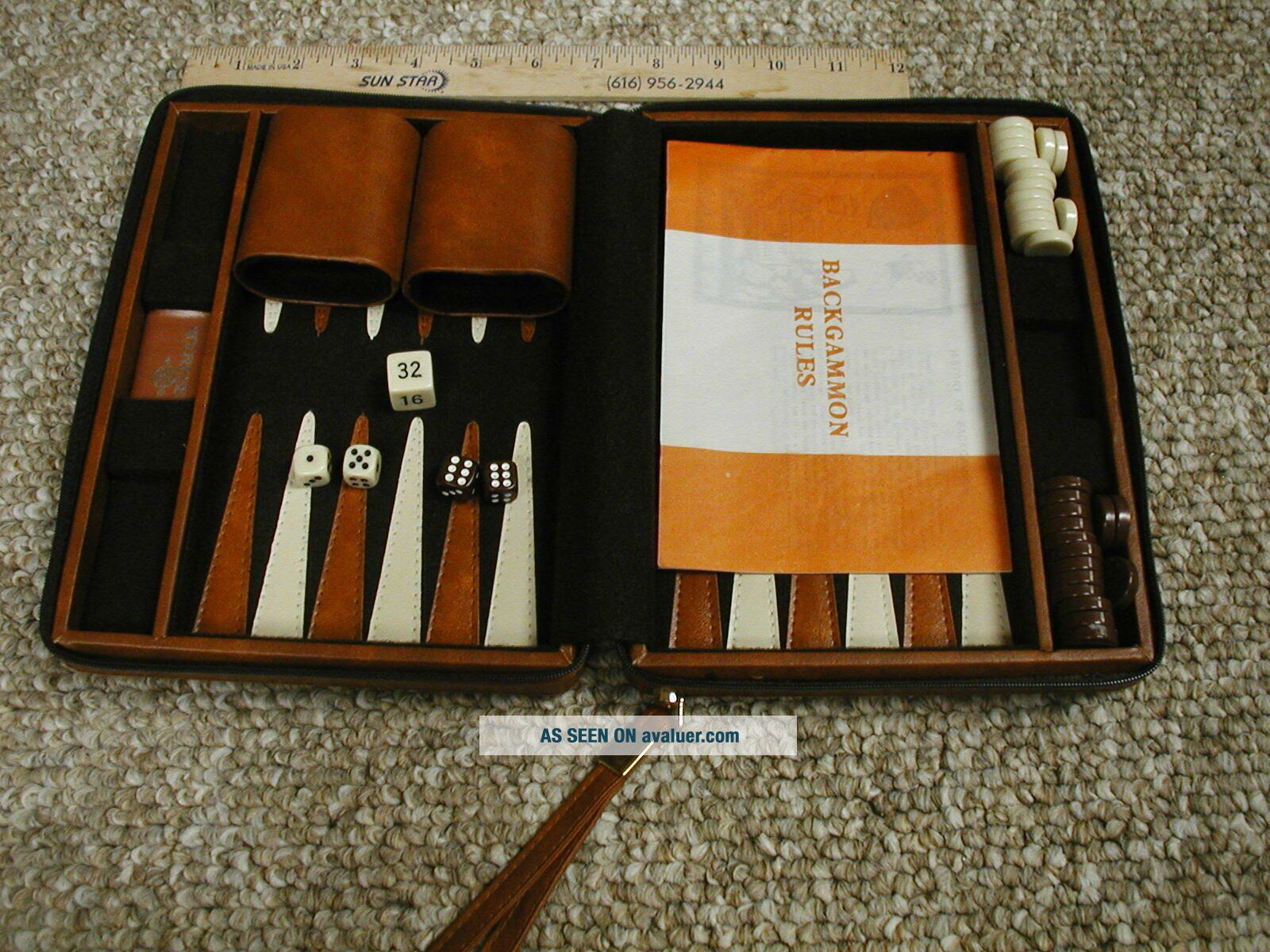 Skor - Mor Vintage Backgammon Travel Set In Brown Faux Leather Wristlet ...