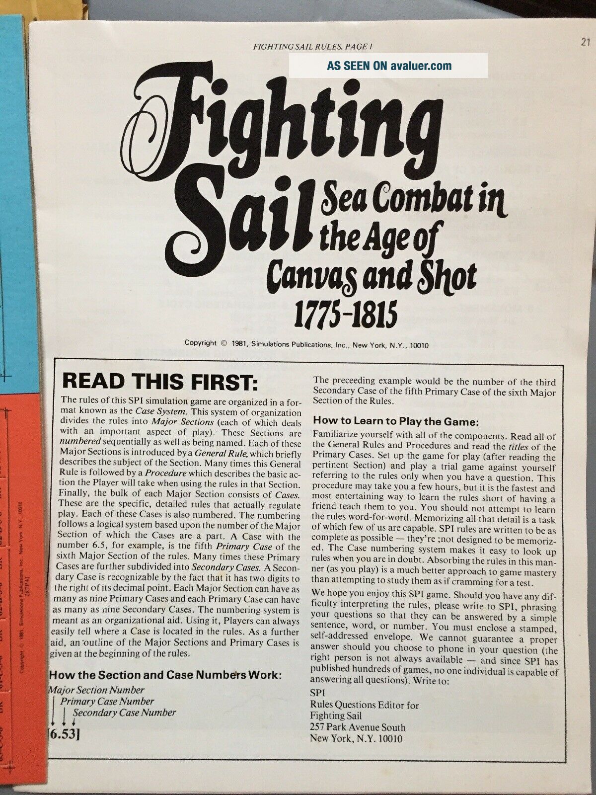 SPI S&T Strategy & Tactics 85 Fighting Sail Unpunched | #9820352