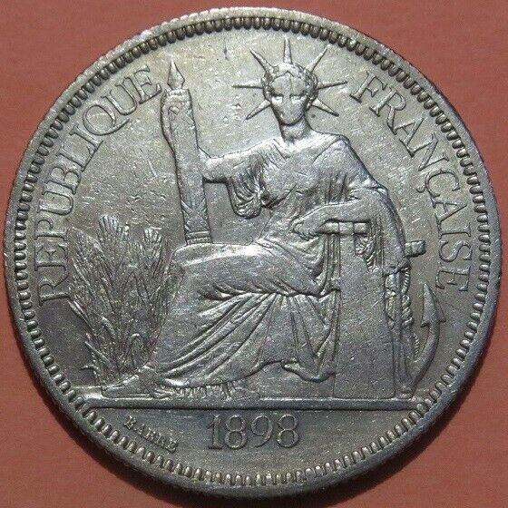 1898 - A FRENCH INDO - CHINA Piastre Silver Coin VF Cond. Seated ...