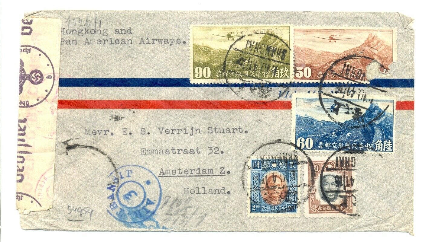 CHINA 1940 - CV VIA HONG KONG WITH PAA - TO HOLLAND - GERMAN CENSOR ...