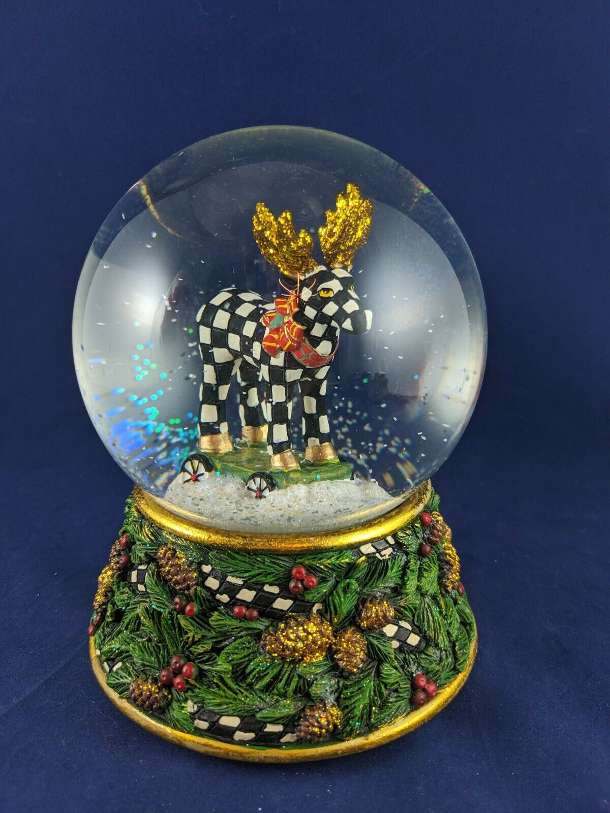 Mackenzie Childs COURTLY CHECK MOOSE ON PARADE MUSICAL SNOW GLOBE ...