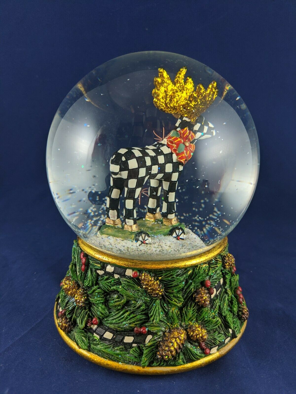 Mackenzie Childs COURTLY CHECK MOOSE ON PARADE MUSICAL SNOW GLOBE ...