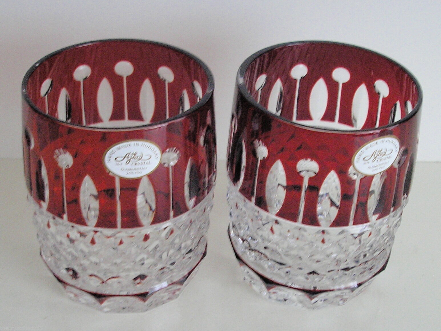 2 AJKA XENIA KING LOUIS RUBY CASED CUT TO CLEAR CRYSTAL WHISKEY DOF ...