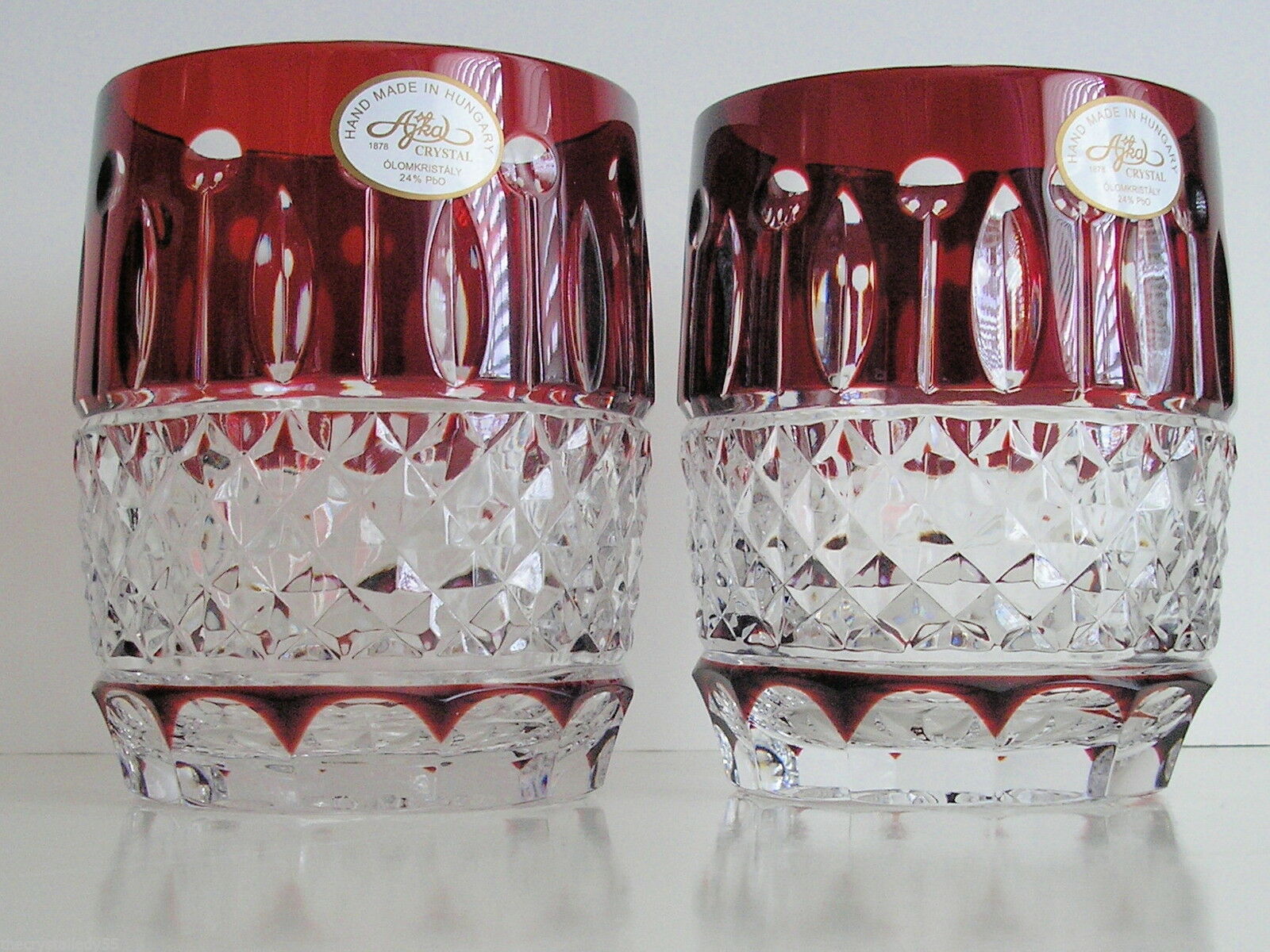 2 AJKA XENIA KING LOUIS RUBY CASED CUT TO CLEAR CRYSTAL WHISKEY DOF ...