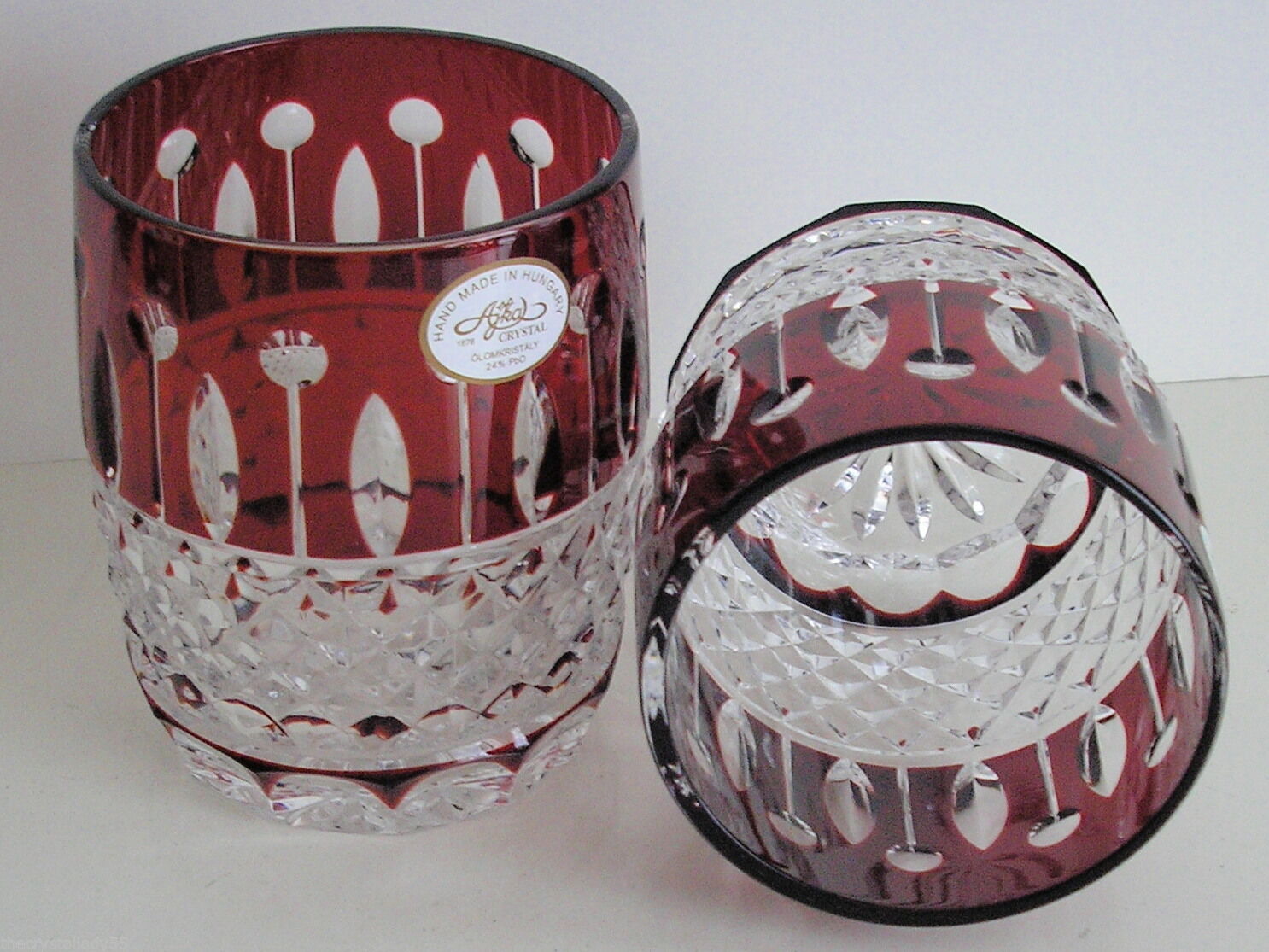 2 AJKA XENIA KING LOUIS RUBY CASED CUT TO CLEAR CRYSTAL WHISKEY DOF ...