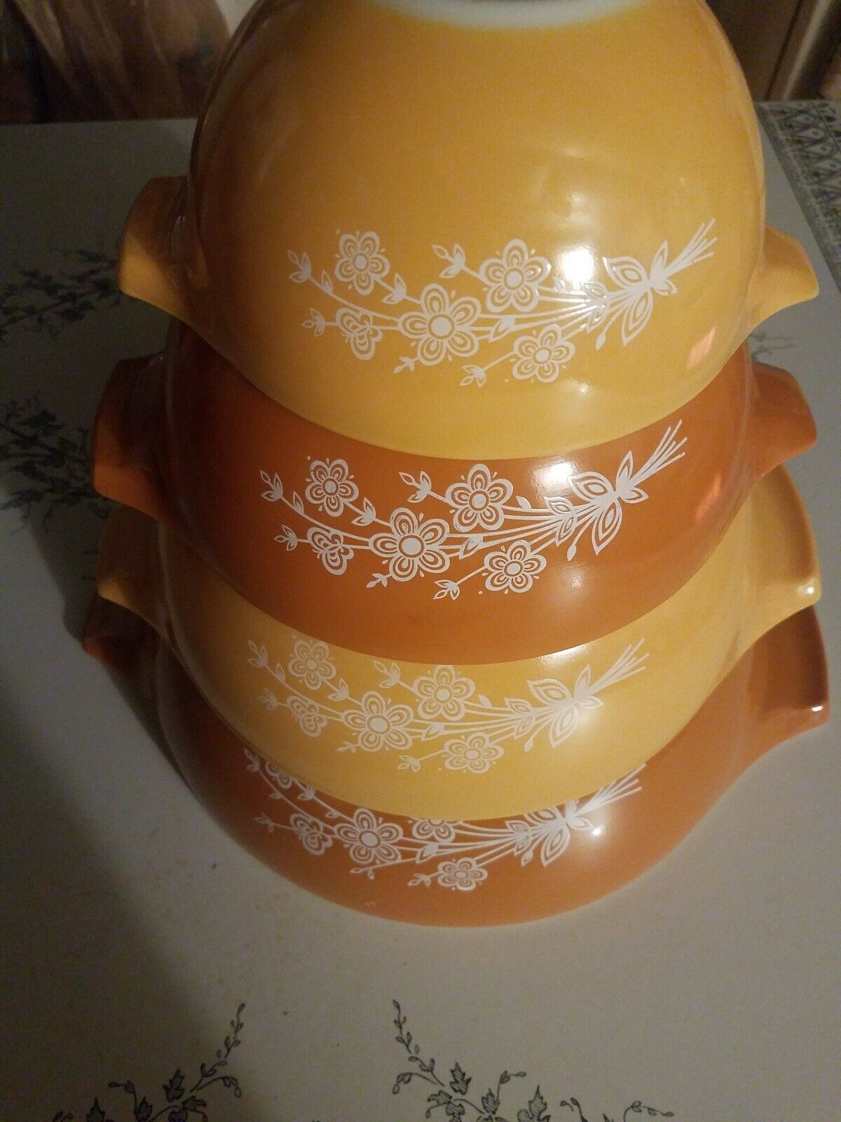 Vintage Set Of 4 Pyrex BUTTERFLY GOLD Pattern Cinderella Nesting Mixing ...