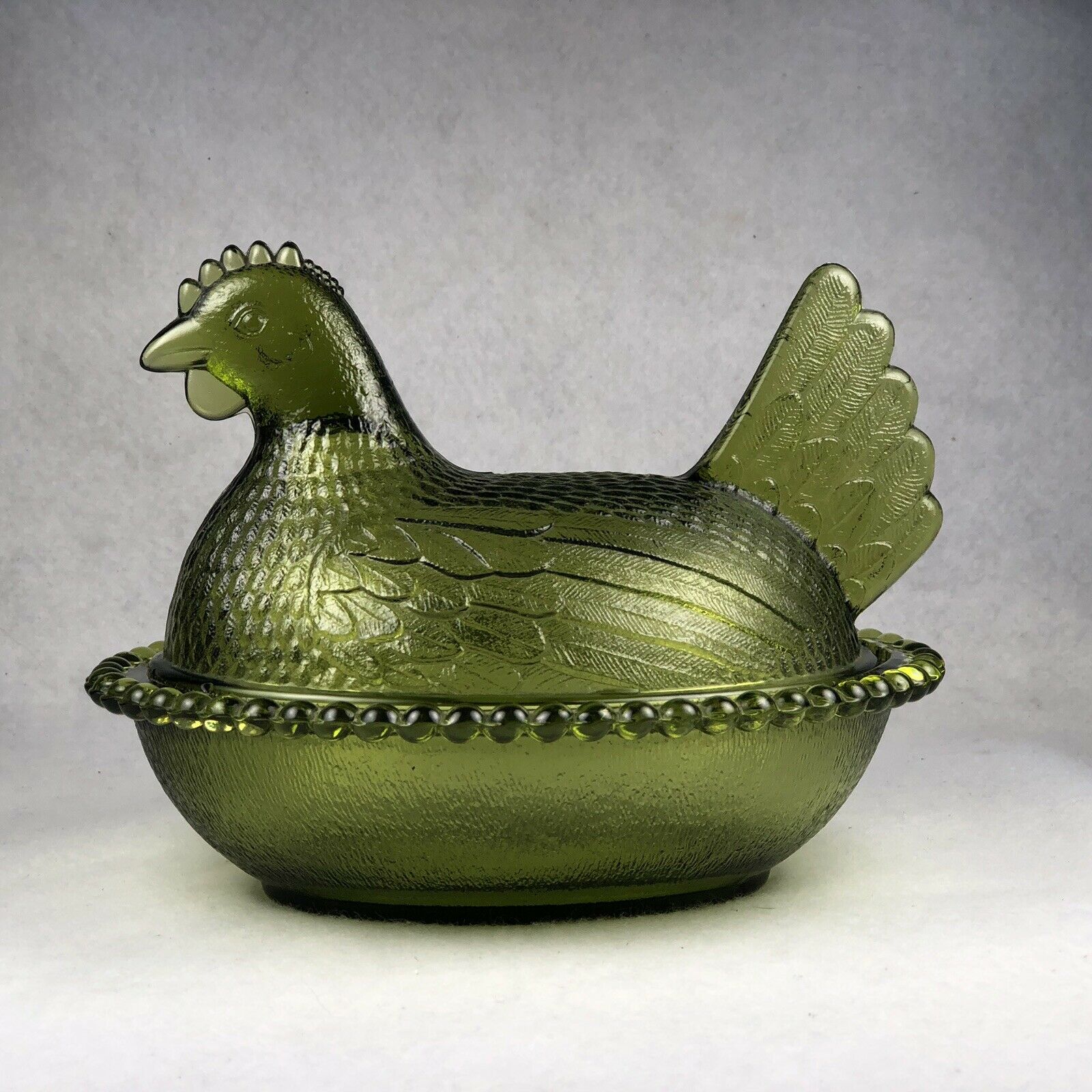 Vintage Indiana Hen On Nest Chicken Green Carnival Glass Covered Dish ...