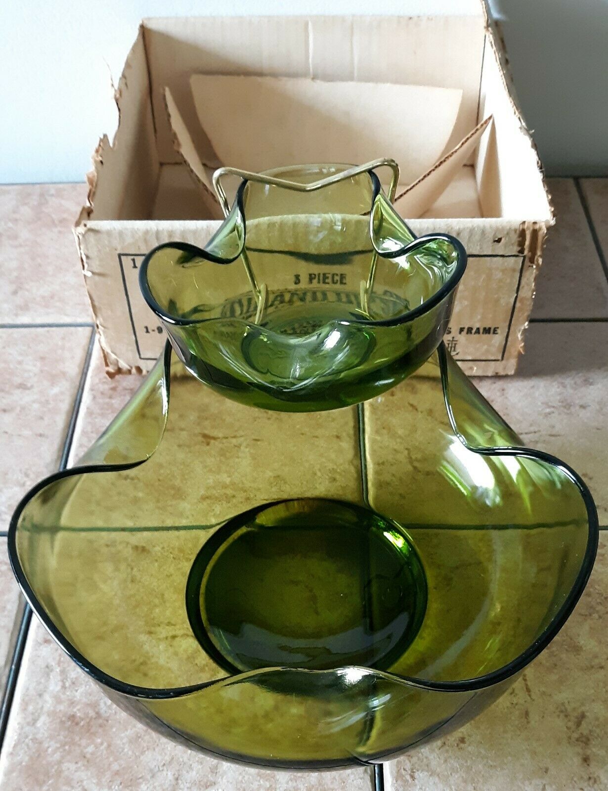 Vintage Anchor Hocking Green Chip And Dip Set | #23013363