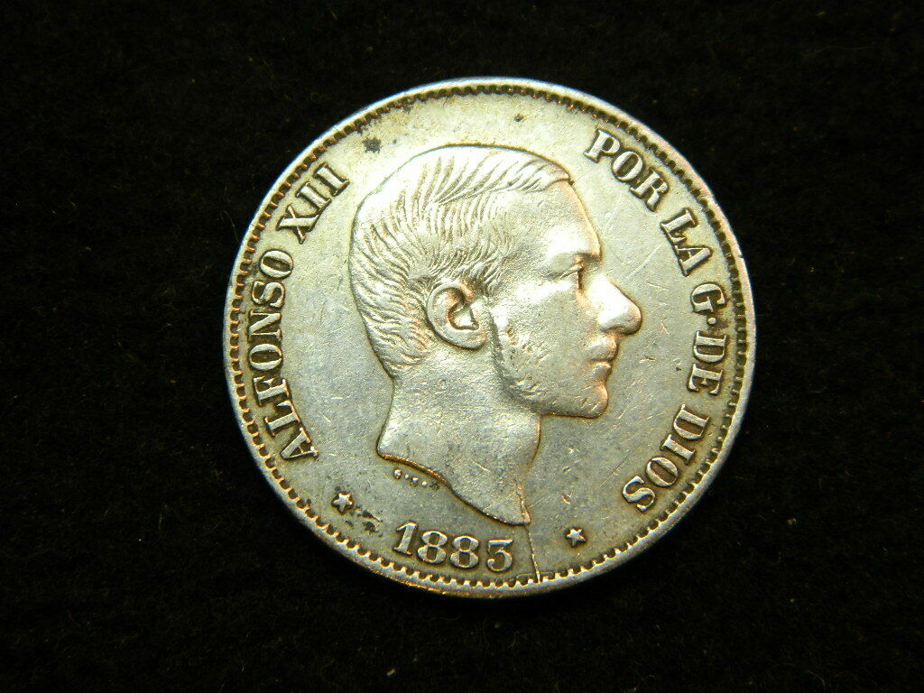 1883 Spanish Philippine ALFONSO XII 50 Centimos De Peso Silver Coin ...