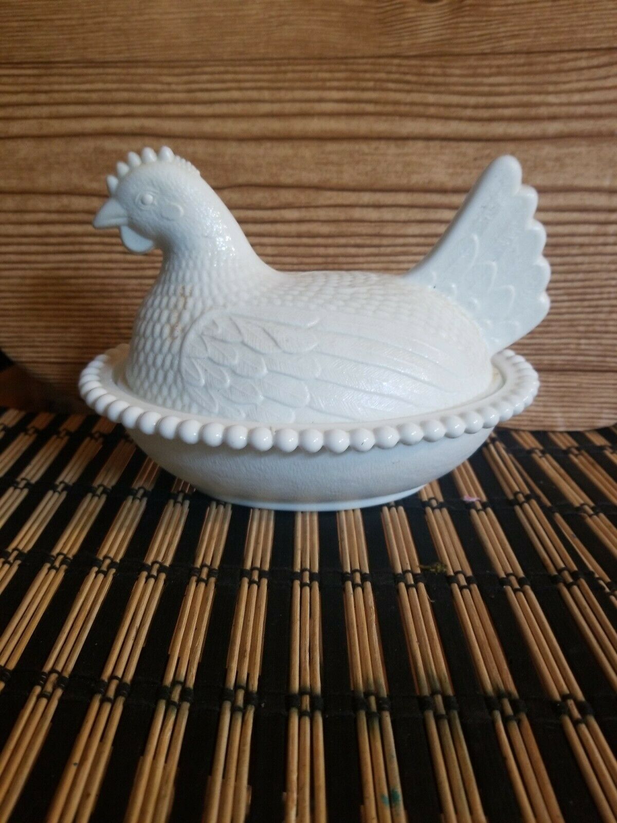 Vintage Milk Glass Hen Chicken Rooster On Nest Indiana Glass Covered ...