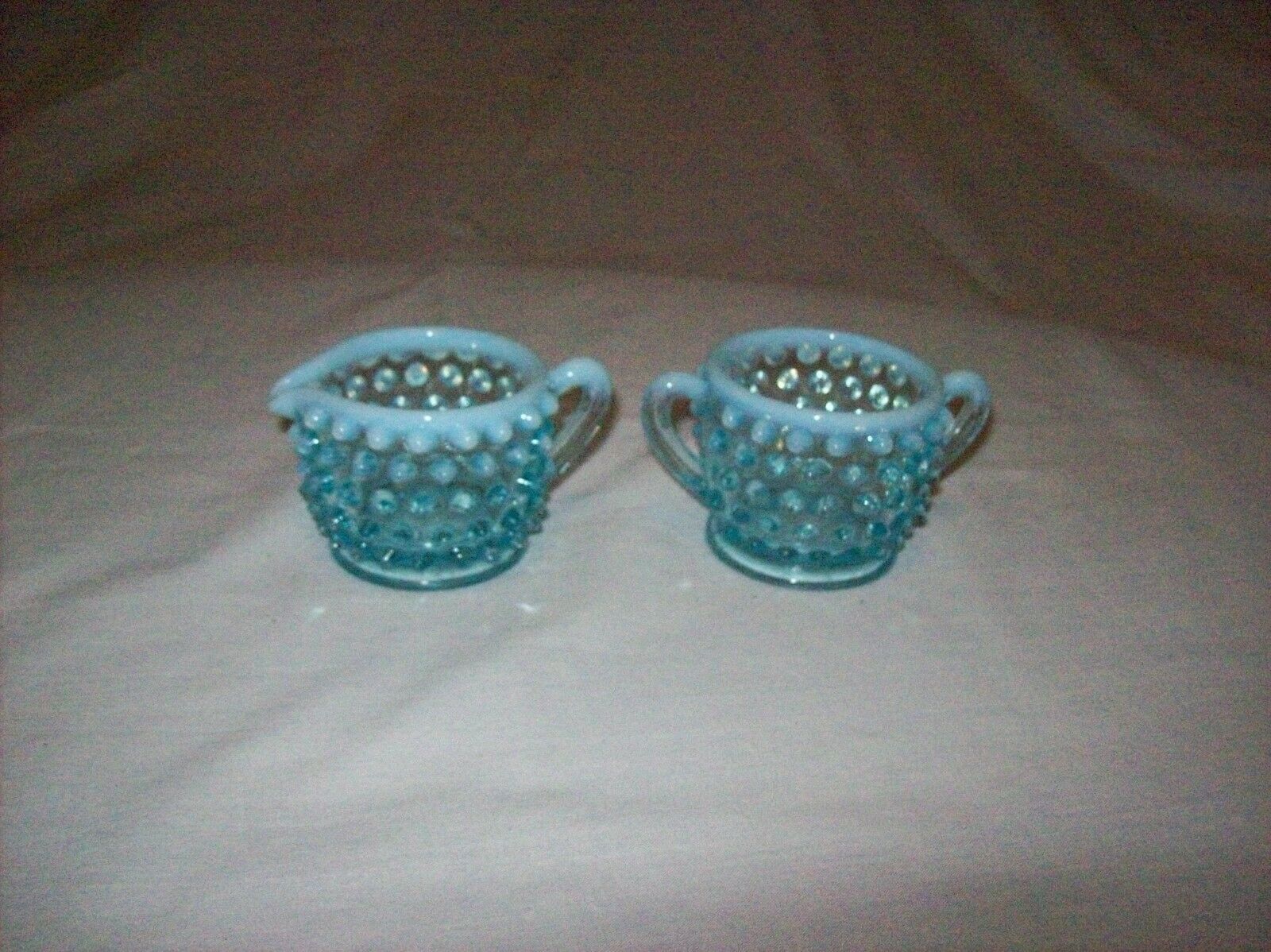 Vintage Fenton Blue Opalescent Glass Hobnail Mini Sugar And Creamer ...