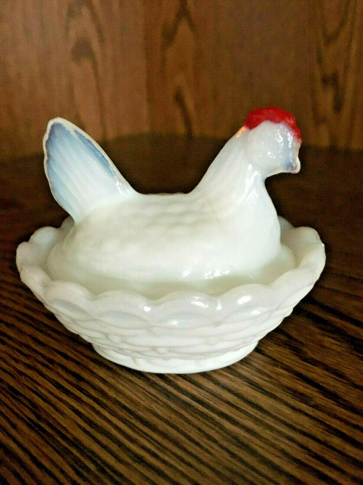 Vintage Westmoreland Mini Milk Glass Hen On Nest R&W Trinket Dish/Salt ...