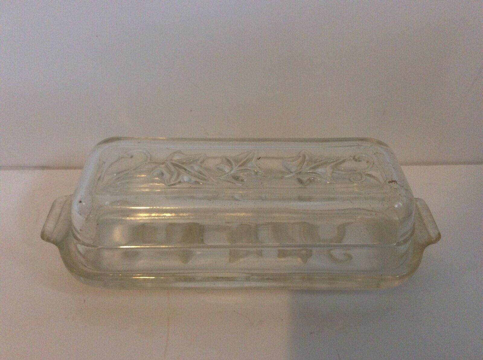 Vintage Hazel Atlas Clear Glass Stick Butter Dish With Embossed Ivy ...