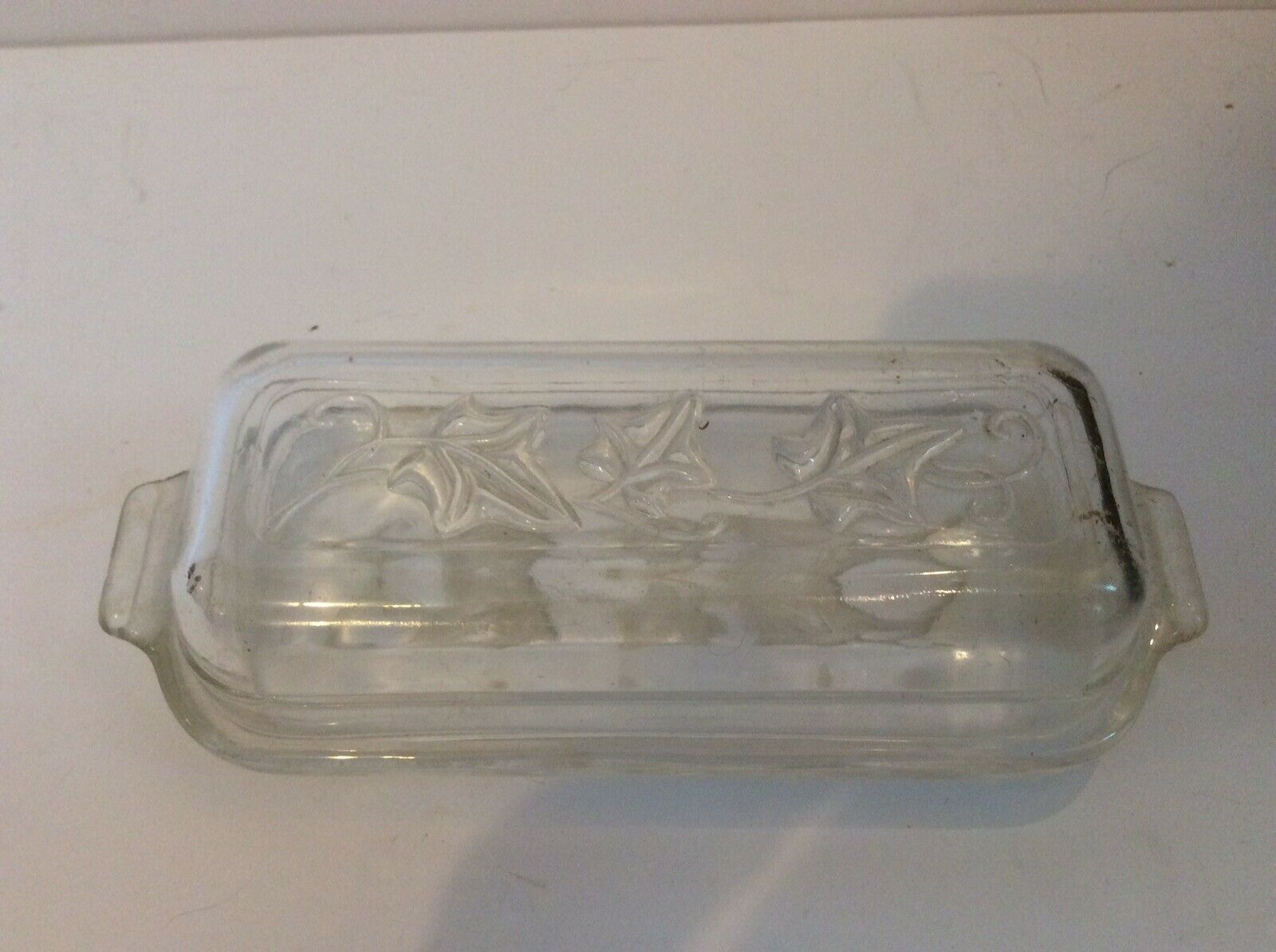 Vintage Hazel Atlas Clear Glass Stick Butter Dish With Embossed Ivy ...