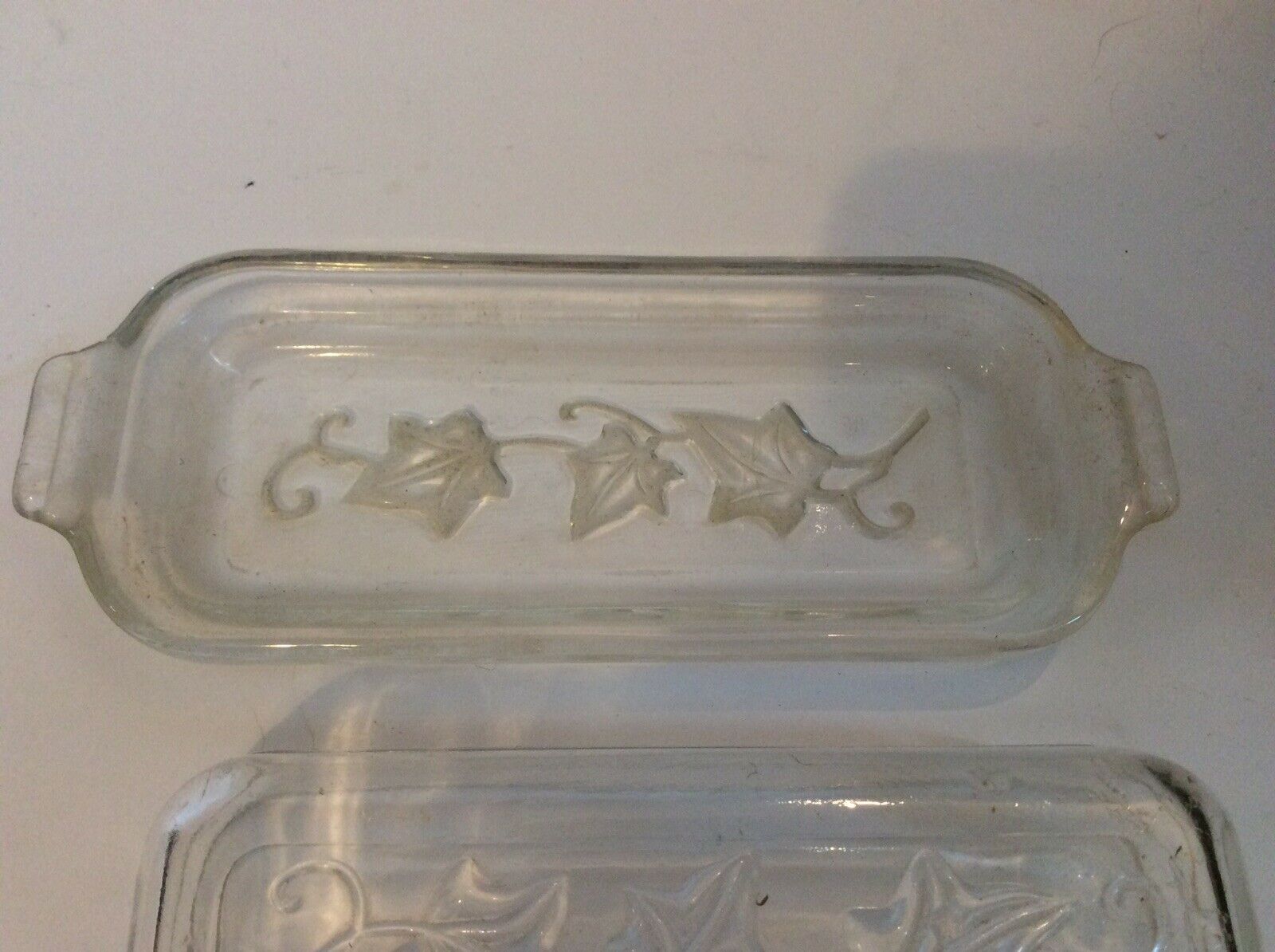 Vintage Hazel Atlas Clear Glass Stick Butter Dish With Embossed Ivy ...